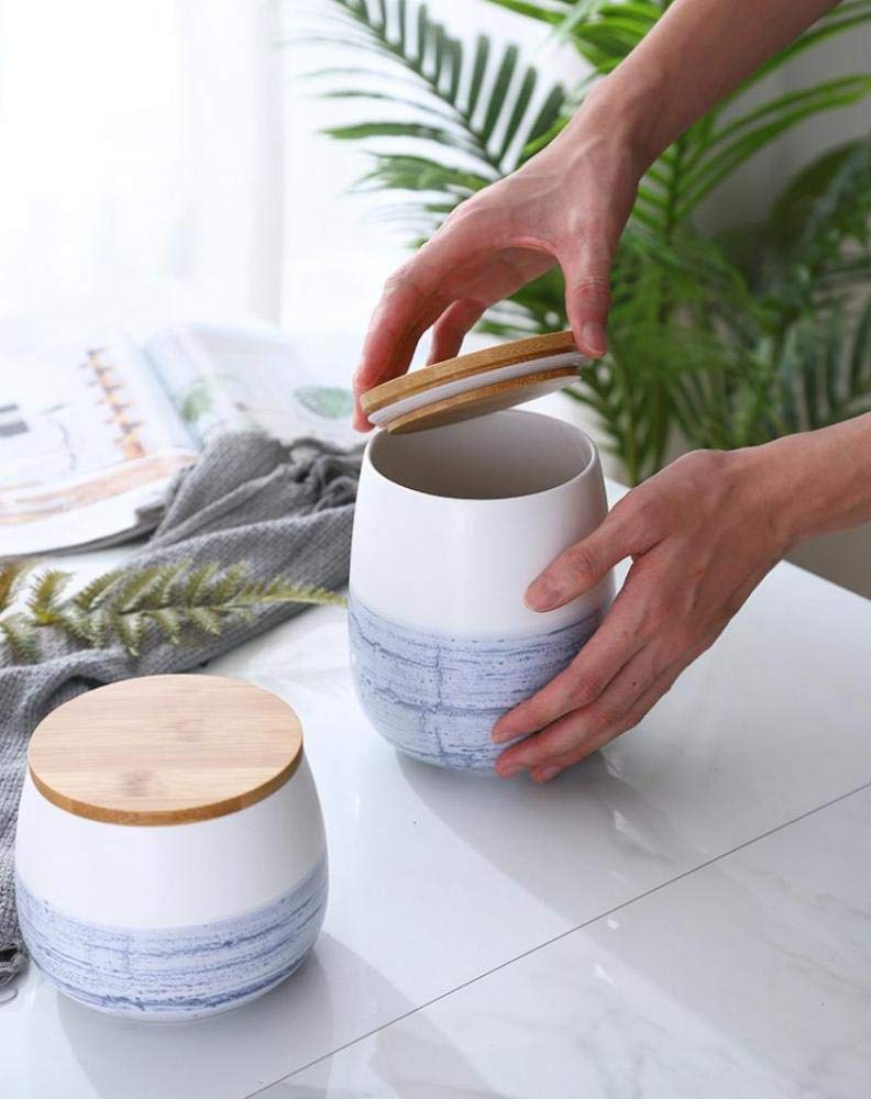 XUDREZ Food Storage Jar, Ceramic Kitchen Canisters with Airtight Seal Bamboo Lid, Ceramic Food Storage Canister for Tea, Coffee, Spice and More (33.82oz / 1000ml(120x160x115mm))