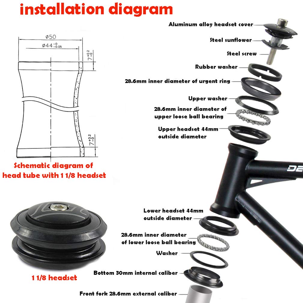 Farbetter 1-1/8" Heavy Duty Headset Top Cap Bearings, 34mm/ 44mm Diameter Threadless Stem Tapered Sealed BMX Bearing Nuts (34mm)