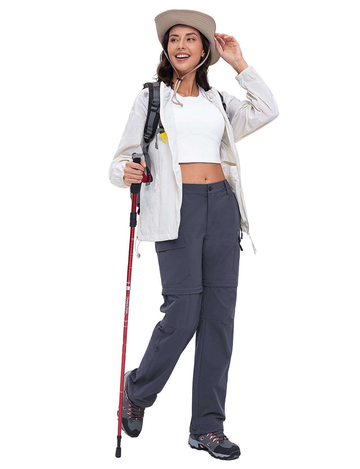 Cycorld Women's-Hiking-Pants-Convertible Quick-Dry-Stretch-Lightweight Zip-Off Outdoor Pants with 5 Deep Pockets (Grey, Medium)