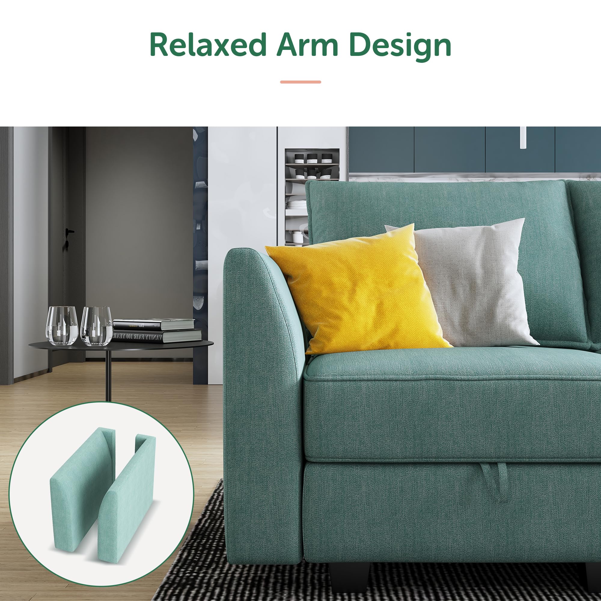 HONBAY Convertible Modular Sectional Sofa U Shaped Modular Couch with Storage Seat Modular Sofa Sectional Couch with Chaise, Aqua Blue