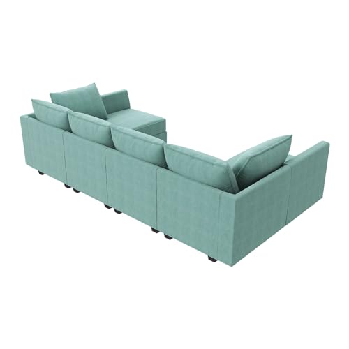 HONBAY Convertible Modular Sectional Sofa U Shaped Modular Couch with Storage Seat Modular Sofa Sectional Couch with Chaise, Aqua Blue