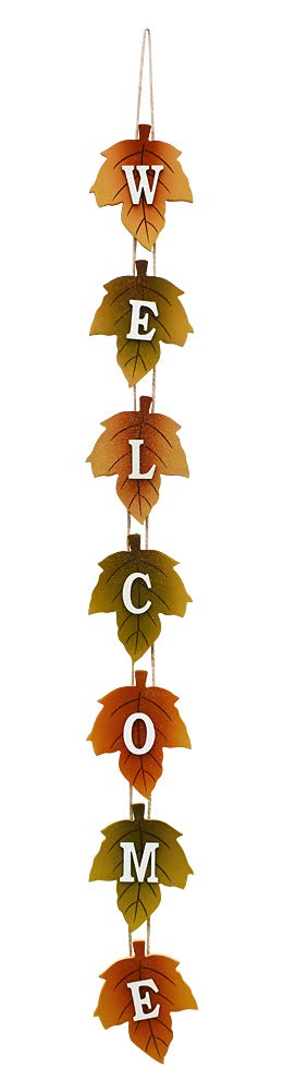 Wood Autumn Welcome Sign Fall Front Door Decor, Rustic Hanging Welcome Door Sign for Autumn Harvest Thanksgiving Halloween Door Wall Decoration Indoor Outdoor 4.25"X36" (1)