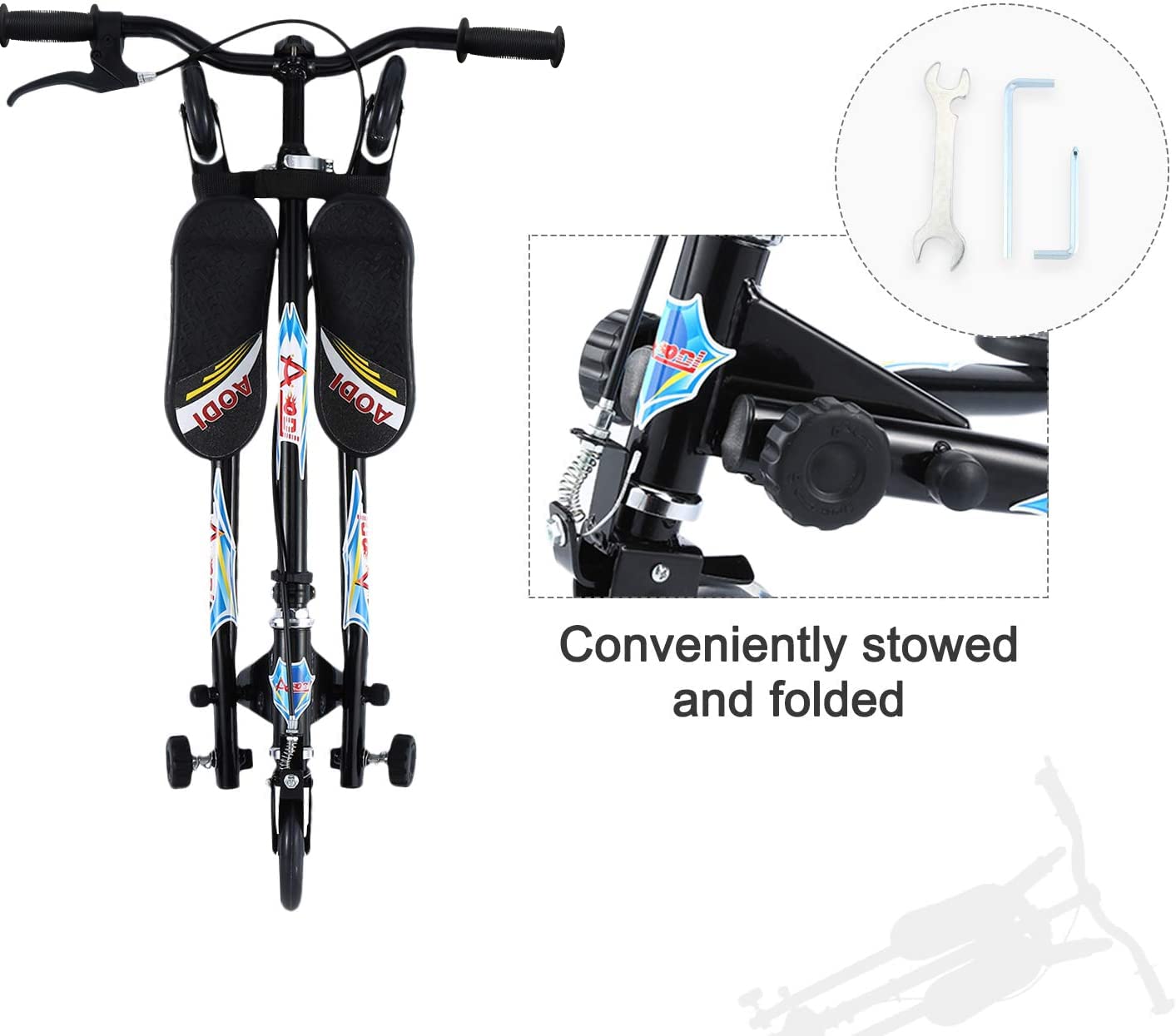 AODI Swing Scooter for Kids, 3 Wheels Foldable Wiggle Scooter Push Drifting with Adjustable & 2 Rear LED Wheels Kicks Scooter for Boys and Girls Ages 3-8
