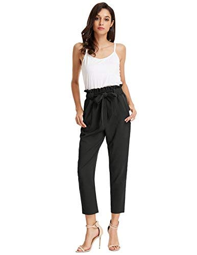 GRACE KARIN Women's Paper Bag Waist Pants Slim Fit Casual Office Pencil Pants Black XL
