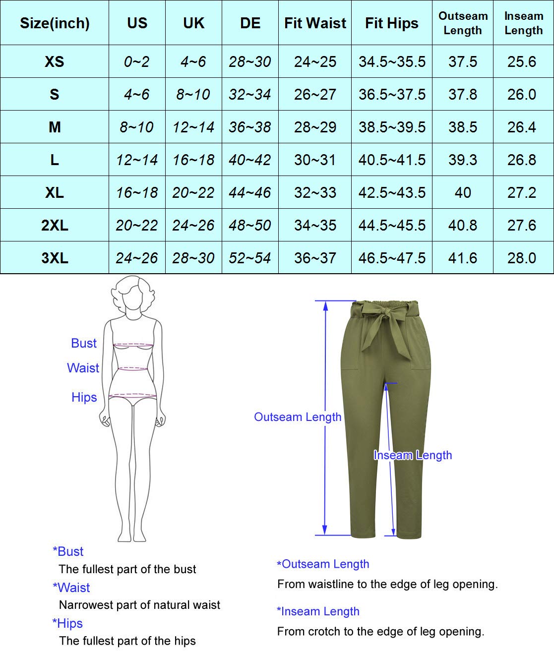 GRACE KARIN Women's Paper Bag Waist Pants Slim Fit Casual Office Pencil Pants Black XL