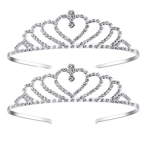 Lovelyshop Girls Heart Rhinestone Tiara Crown for Wedding Prom Birthday Prinecess Party-2pack