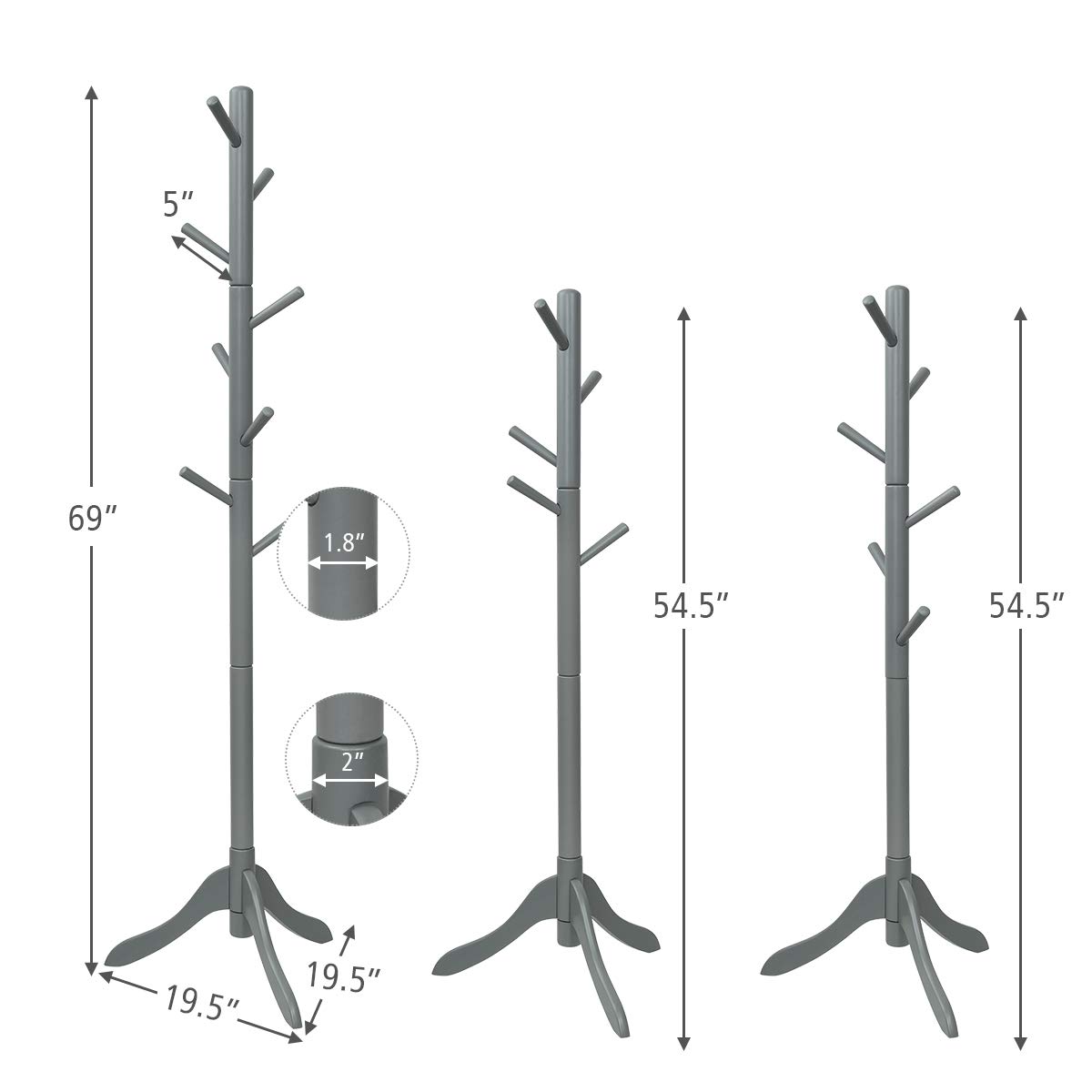 Tangkula Wooden Tree Coat Rack Freestanding, Entryway Coat Stand with 8 Hooks, Height Adjustable Coat Tree, Coat Hanger Stand for Home Office Hall Entryway