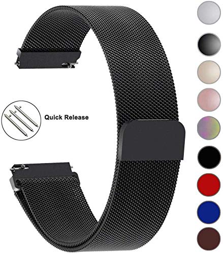 20mm Metal Mesh Magnetic Watch Bands Compatible with Samsung Galaxy 5 Pro 4 Classic Active 2 46mm 45mm 44mm 42mm 40mm Watch, Quick Release Replacement Strap for Samsung Watch 3 41mm Black