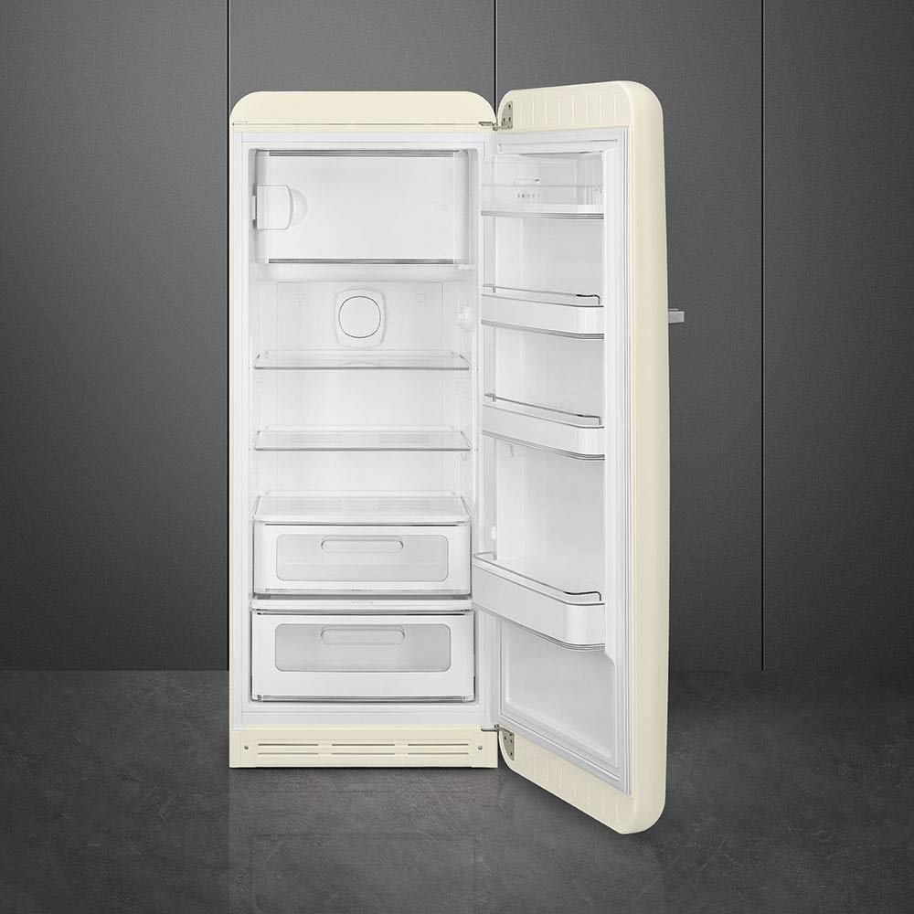 Smeg FAB28 50's Retro Style Aesthetic Top Freezer Refrigerator with 9.92 Cu Total Capacity, Multiflow Cooling System, Adjustable Glass Shelves 24-Inches, Cream Right Hand Hinge Made In Italy