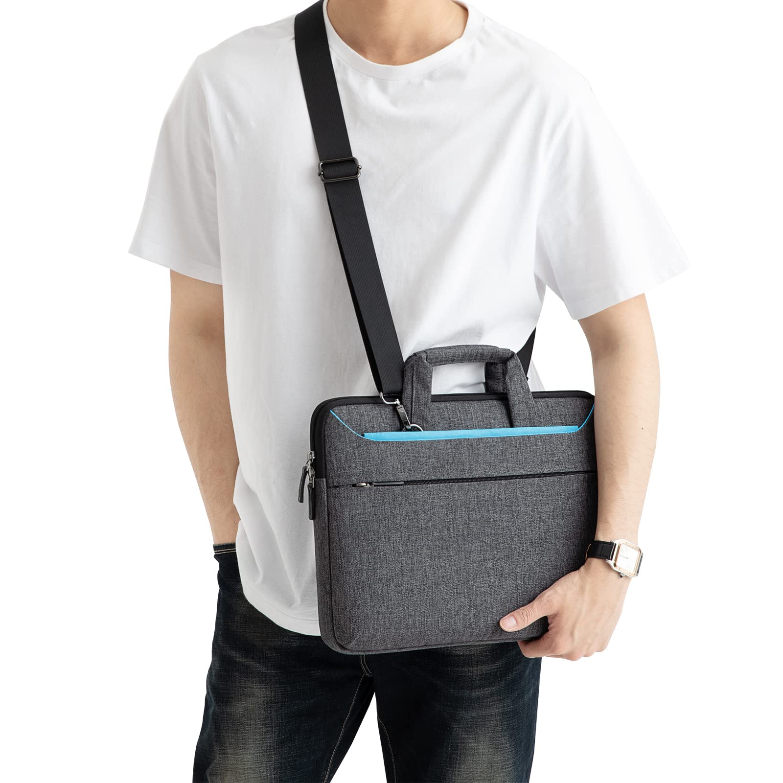 DOMISO 15.6 inch Laptop Sleeve Shoulder Bag Water-Resistant Protective Messenger Bag Business Briefcase Handbag for 15.6" Notebook/Yoga 720 IdeaPad 310 320 ThinkPad T570/HP Envy 15, Blue