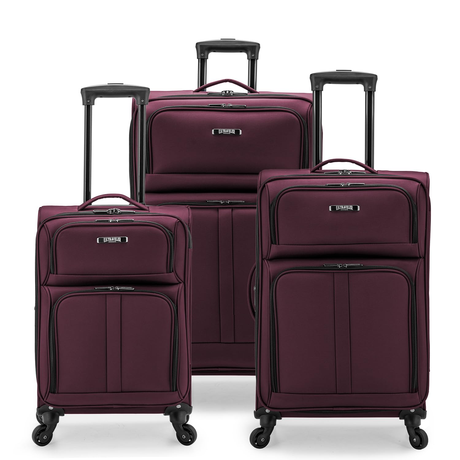 U.S. TRAVELER Anzio Softside Expandable Spinner Luggage, Burgundy, 3-Piece Set (22/26/30)
