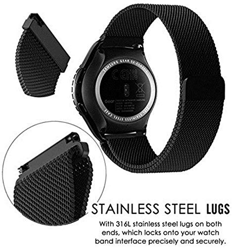 20mm Metal Mesh Magnetic Watch Bands Compatible with Samsung Galaxy 5 Pro 4 Classic Active 2 46mm 45mm 44mm 42mm 40mm Watch, Quick Release Replacement Strap for Samsung Watch 3 41mm Black