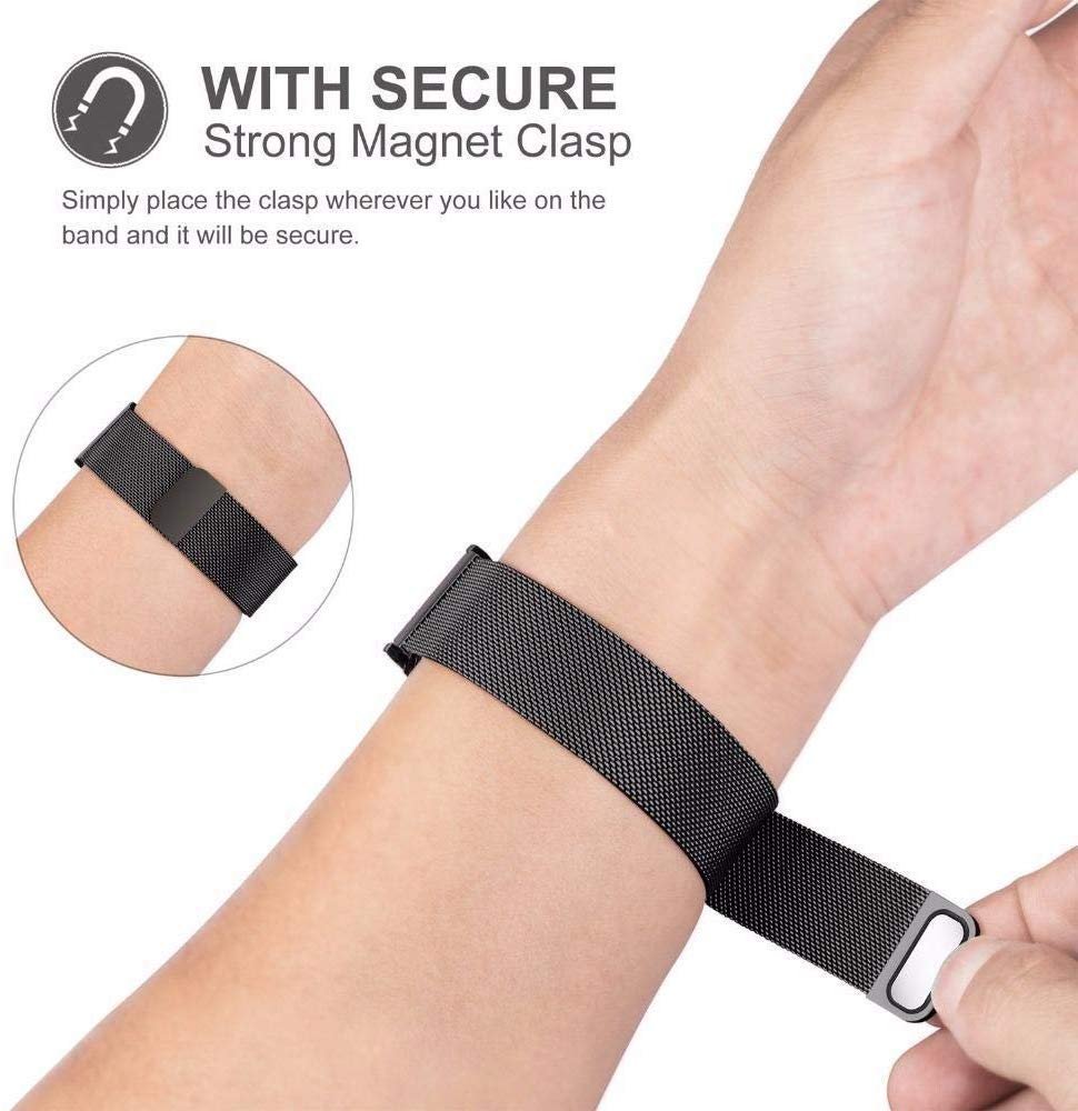 20mm Metal Mesh Magnetic Watch Bands Compatible with Samsung Galaxy 5 Pro 4 Classic Active 2 46mm 45mm 44mm 42mm 40mm Watch, Quick Release Replacement Strap for Samsung Watch 3 41mm Black