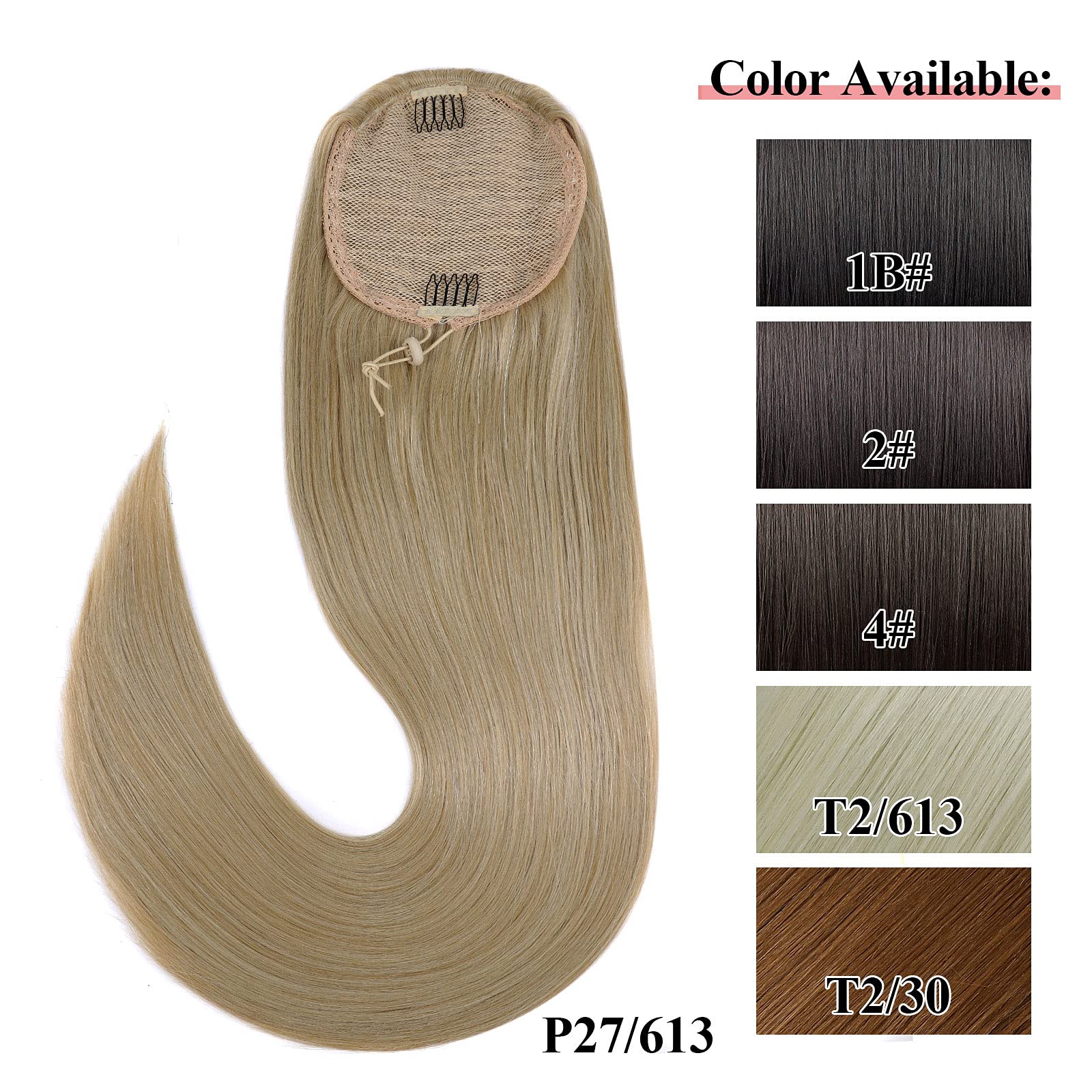 YIBANG 30inch Long Straight Drawstring Ponytail Synthetic High Puff Ponytail Hair Pieces With Comb Clip in Straight Ombre Blond Ponytail Clip in Hair Extensions Smooth &Soft(MT27/613)…