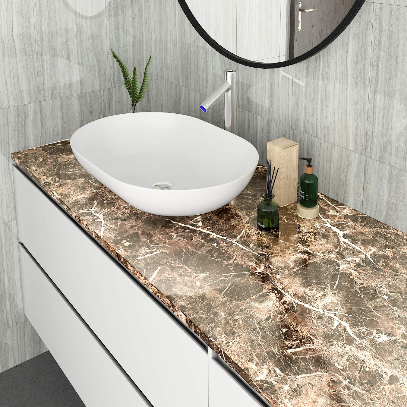 LACHEERY Large Size 36"x160" Light Emperador Marble Countertop Contact Paper Peel and Stick Brown Marble Wallpaper for Kitchen Bathroom Cabinets Marble Contact Paper for Table Desk Worktop Covers