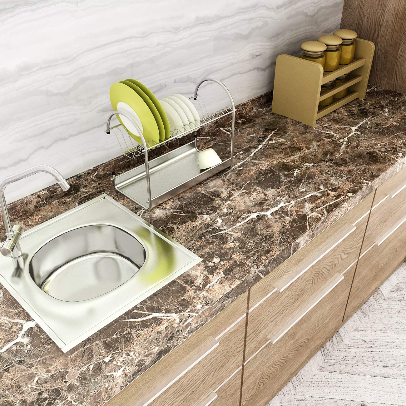 LACHEERY Large Size 36"x160" Light Emperador Marble Countertop Contact Paper Peel and Stick Brown Marble Wallpaper for Kitchen Bathroom Cabinets Marble Contact Paper for Table Desk Worktop Covers