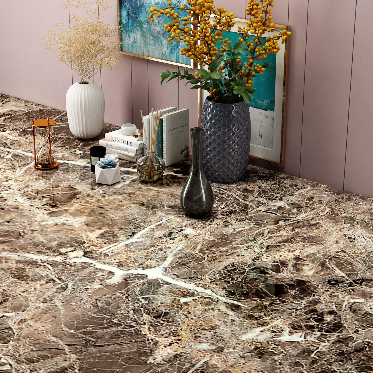 LACHEERY Large Size 36"x160" Light Emperador Marble Countertop Contact Paper Peel and Stick Brown Marble Wallpaper for Kitchen Bathroom Cabinets Marble Contact Paper for Table Desk Worktop Covers
