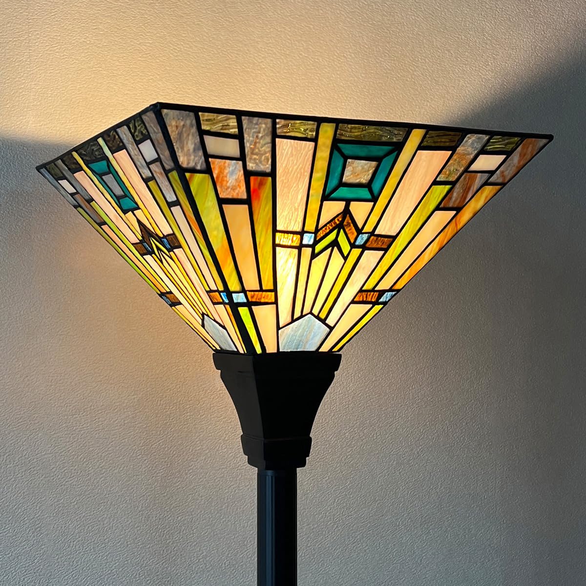 COTOSS Tiffany Torchiere Floor Lamp,70" Tall Stained Glass Floor Light,Antique Style Mission Standing Corner Lamp for Living Room Bedroom and Home Office