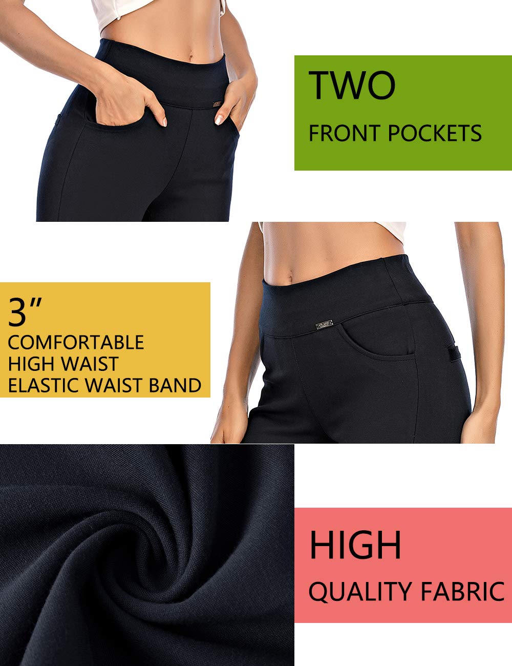 neezeelee Dress Pants for Women Comfort Stretch Slim Fit Leg Skinny High Waist Pull on Pants with Pockets for Work (Black, 6 (Medium))
