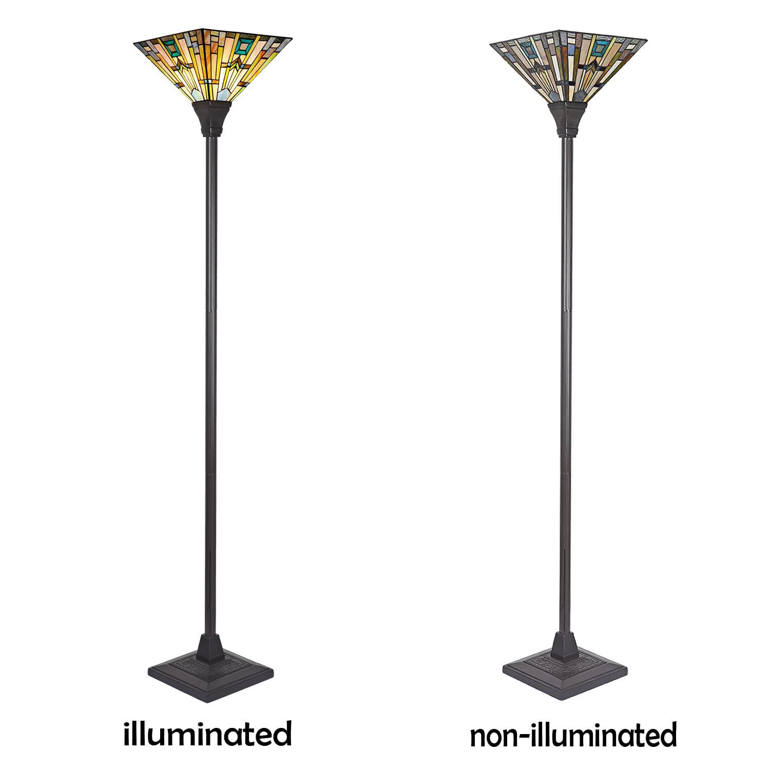 COTOSS Tiffany Torchiere Floor Lamp,70" Tall Stained Glass Floor Light,Antique Style Mission Standing Corner Lamp for Living Room Bedroom and Home Office