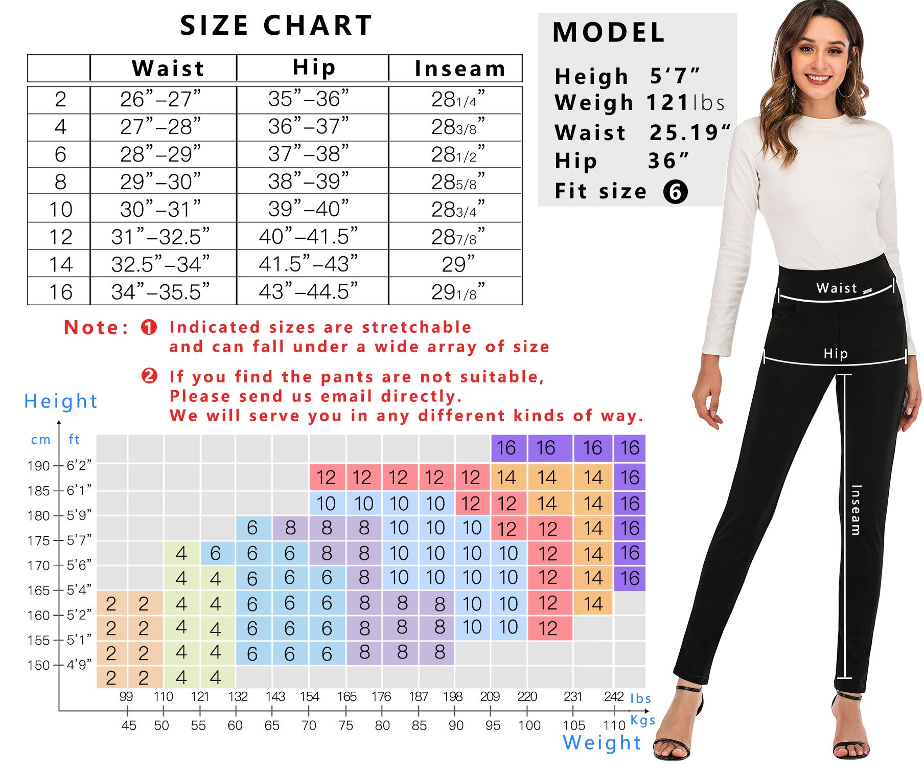 neezeelee Dress Pants for Women Comfort Stretch Slim Fit Leg Skinny High Waist Pull on Pants with Pockets for Work (Black, 6 (Medium))