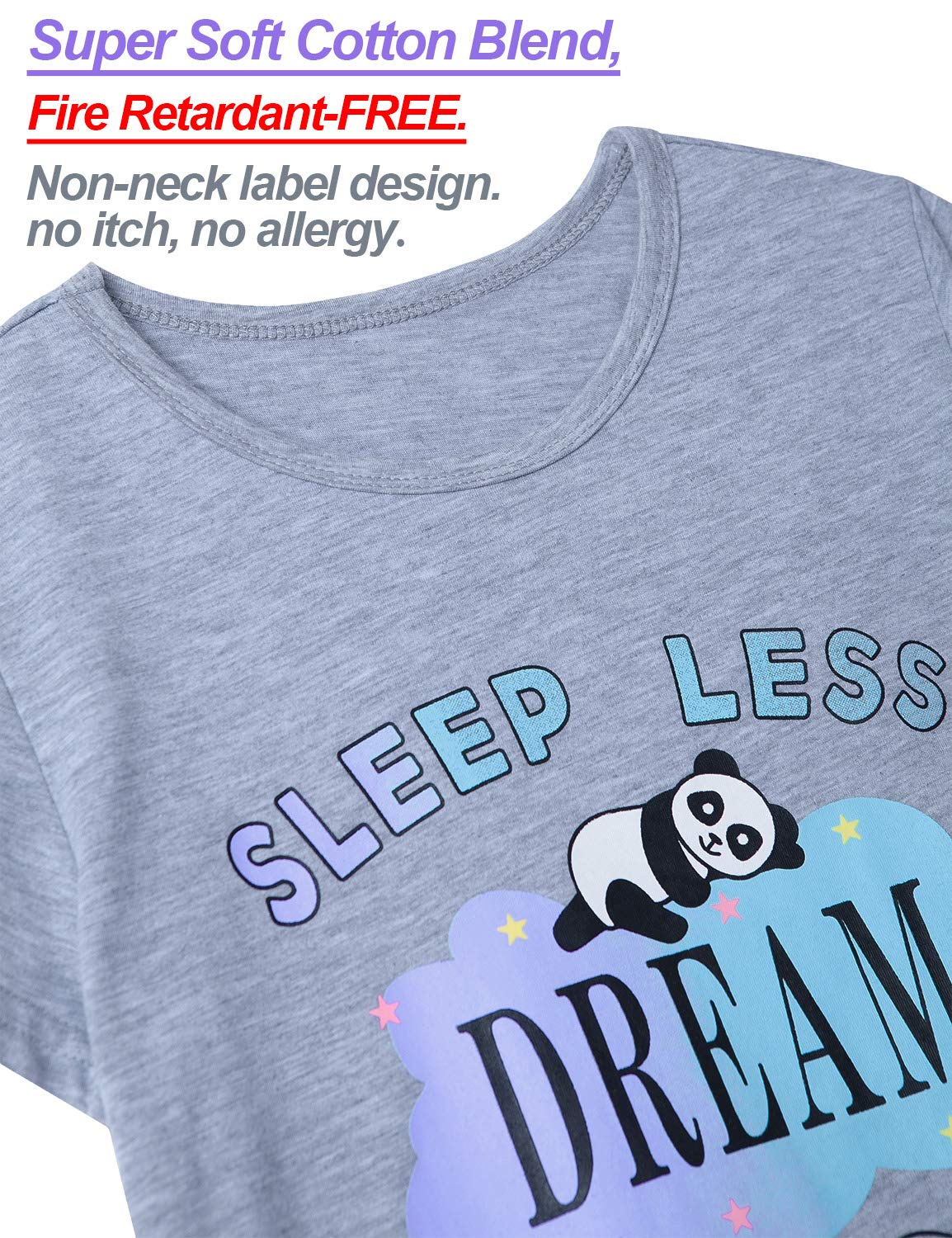 Jashe Panda Pajamas for Girls Size 12 Short Sleeve & Pants Fall PJ Pal Toddler Kids Jammies Set Grey & Purple