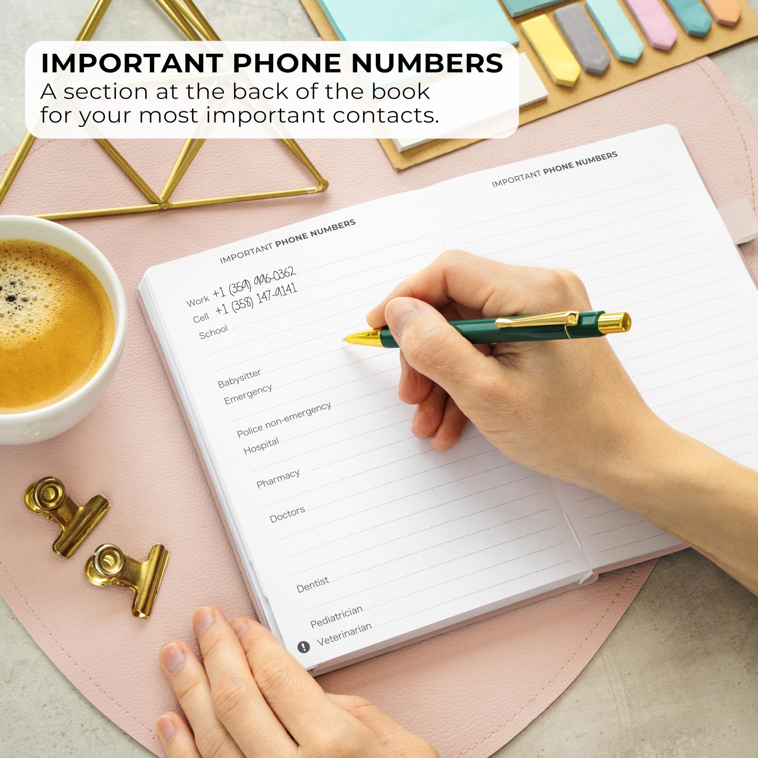 Clever Fox Address Book with alphabetic tabs - PU leather telephone and address book for keeping contacts safe, Contact Organizer Journal, Medium Size (5.3″ x 7.7″) Hardcover, Rose Gold