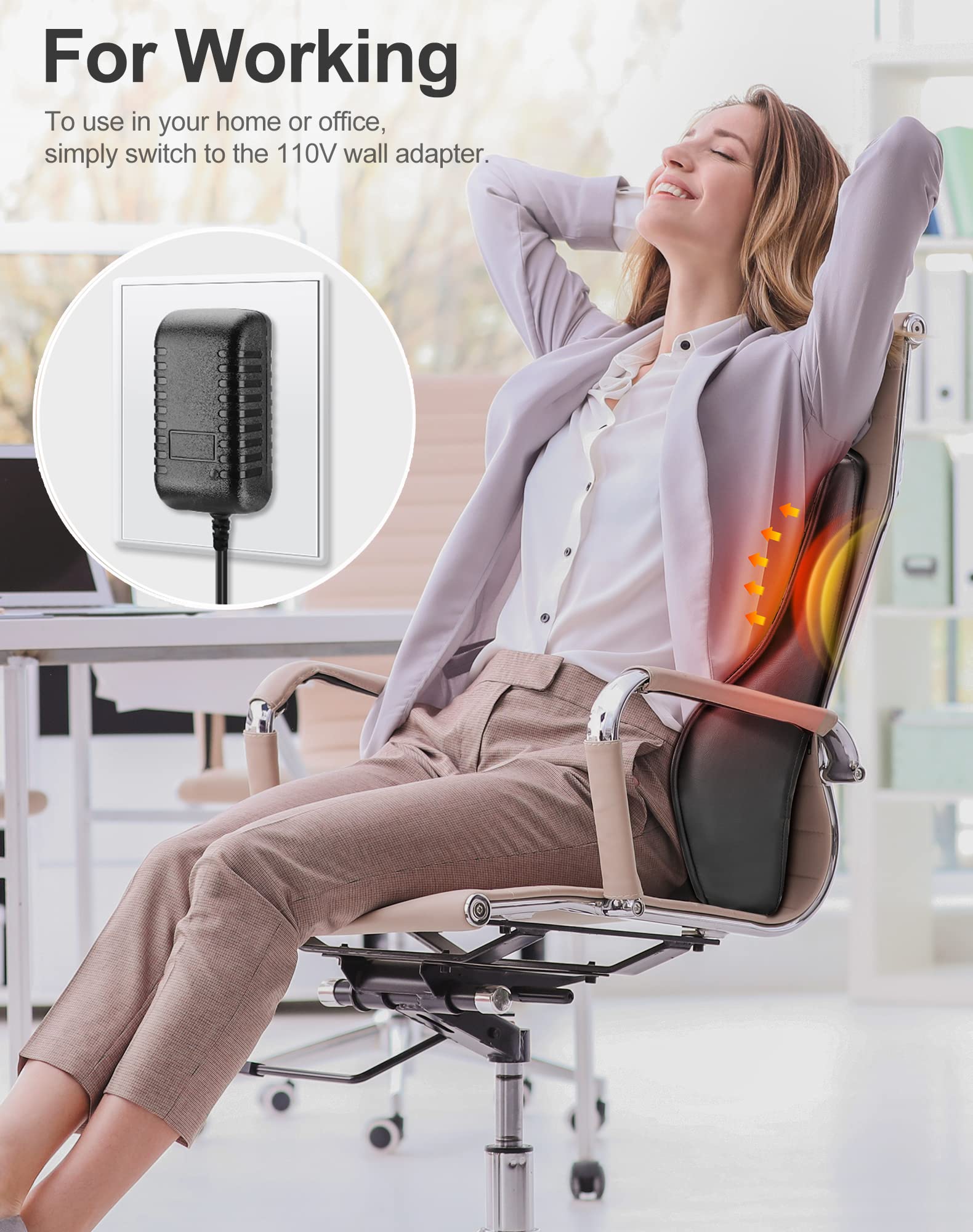 SEG Direct Lumbar Support Pillow for Car, Back Support with Vibrating Motors 12V, for Driving Fatigue Back Pain Relief, Memory Foam with Leather Cover, for Car Seat Home Office Chair