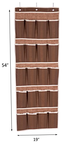 Amelitory Over the Door Shoe Organizer 20 Pockets Hanging Shoe Storage Fabric Coffee