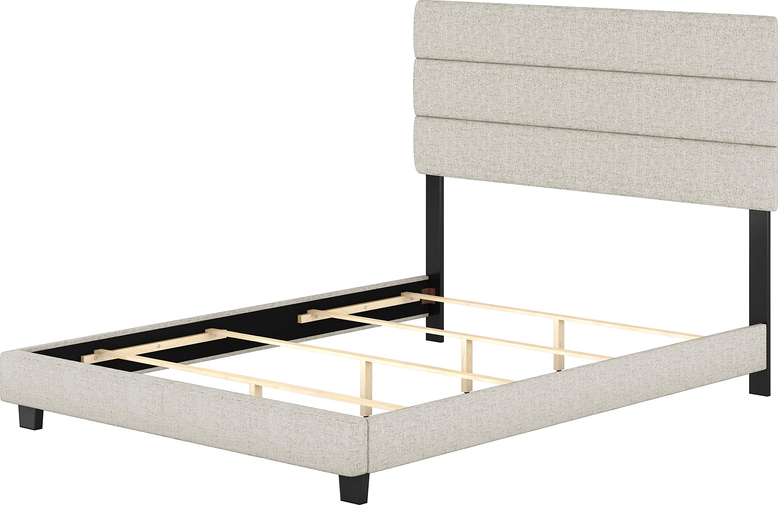 Boyd Sleep Ravenna Upholstered Platform Bed Frame Mattress Foundation with Tri-Panel Headboard and Strong Wood Slat Supports: Linen, White, Full