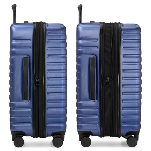 U.S. Traveler Boren Polycarbonate Hardside Rugged Travel Suitcase Luggage with 8 Spinner Wheels, Aluminum Handle, Navy, 3-Piece Set, USB Port in Carry-On