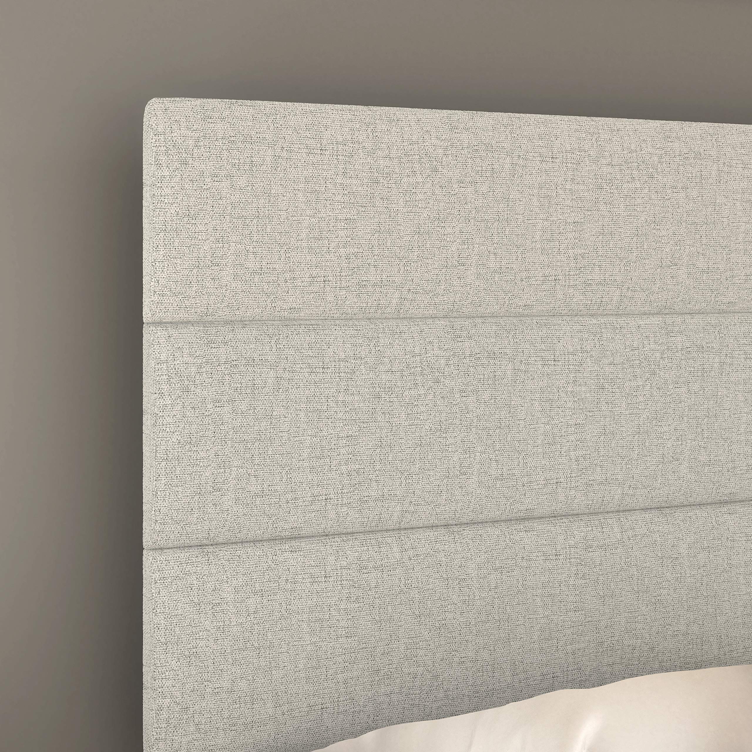 Boyd Sleep Ravenna Upholstered Platform Bed Frame Mattress Foundation with Tri-Panel Headboard and Strong Wood Slat Supports: Linen, White, Full