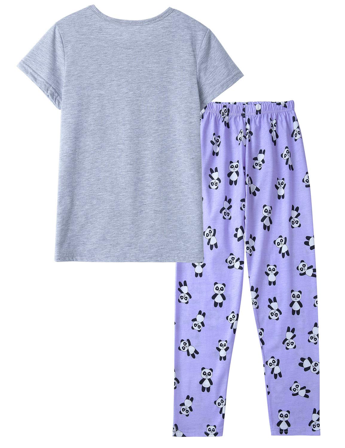 Jashe Panda Pajamas for Girls Size 12 Short Sleeve & Pants Fall PJ Pal Toddler Kids Jammies Set Grey & Purple