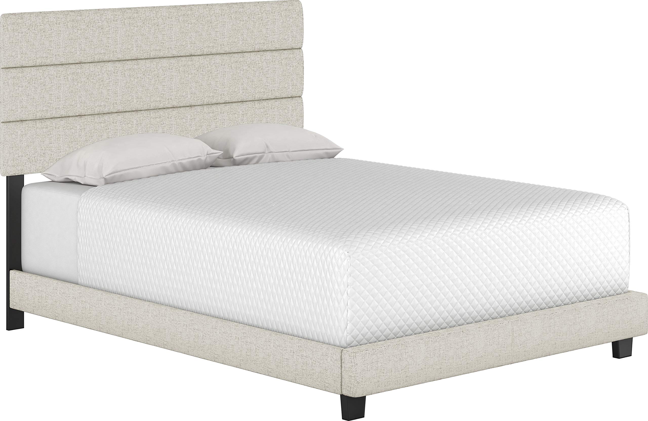 Boyd Sleep Ravenna Upholstered Platform Bed Frame Mattress Foundation with Tri-Panel Headboard and Strong Wood Slat Supports: Linen, White, Full