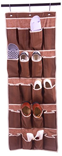 Amelitory Over the Door Shoe Organizer 20 Pockets Hanging Shoe Storage Fabric Coffee