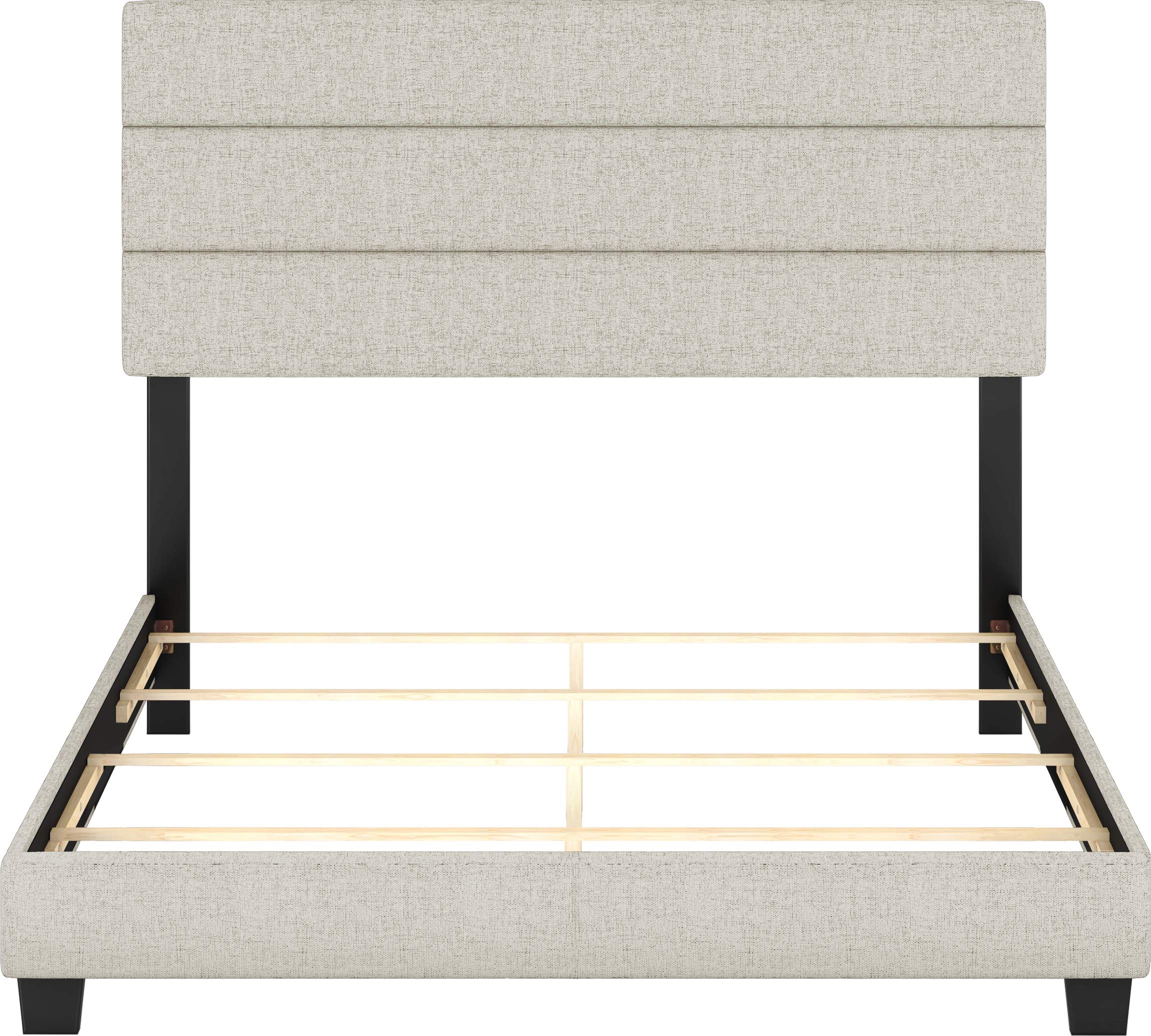 Boyd Sleep Ravenna Upholstered Platform Bed Frame Mattress Foundation with Tri-Panel Headboard and Strong Wood Slat Supports: Linen, White, Full