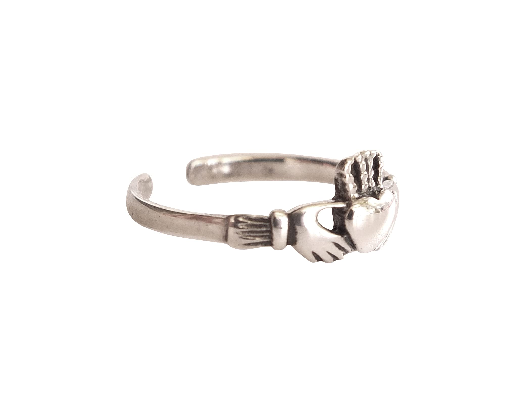 Handmade Silver Irish Claddagh Toe Ring, 925 Sterling Silver, Adjustable, Non Tarnish, Engagement, Crown Heart, Open Toe, Pinky, or Knuckle Rings for Women (Silver-Claddagh (077))
