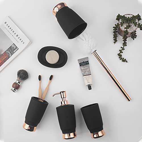HWBKA 5 Pcs Matte Black Bathroom Accessories Set Complete,Bathroom Soap Dispenser Set with Toothbrush Holder,Toothbrush Cup,Soap Dish, Toilet Brush with Holder