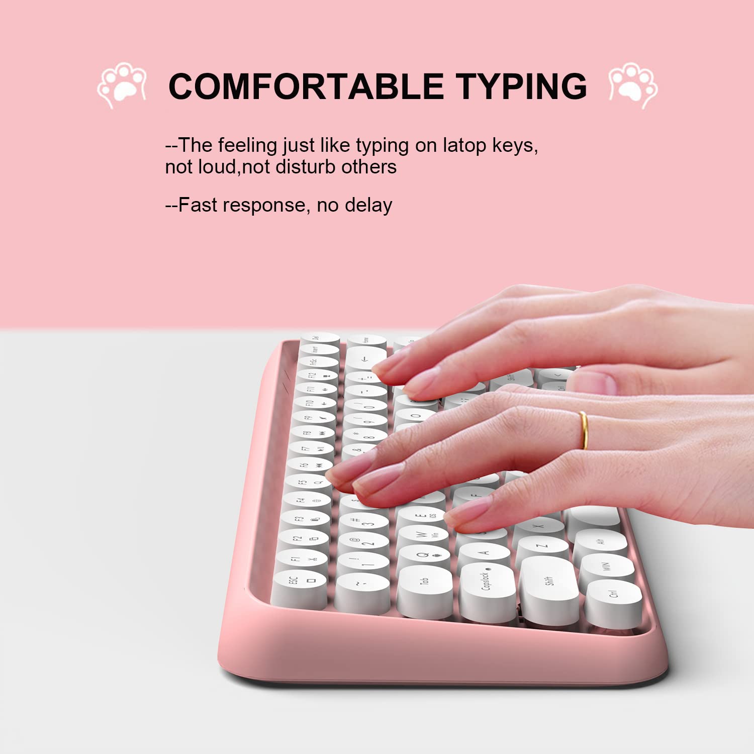 FELICON Wireless Bluetooth Keyboard, Mini Portable 84-Key Typewriter Retro Round Keycaps Keyboard,Compatible with Android, Windows, PC, Tablet-Dark, Perfer for Home and Office Keyboards(Pink)
