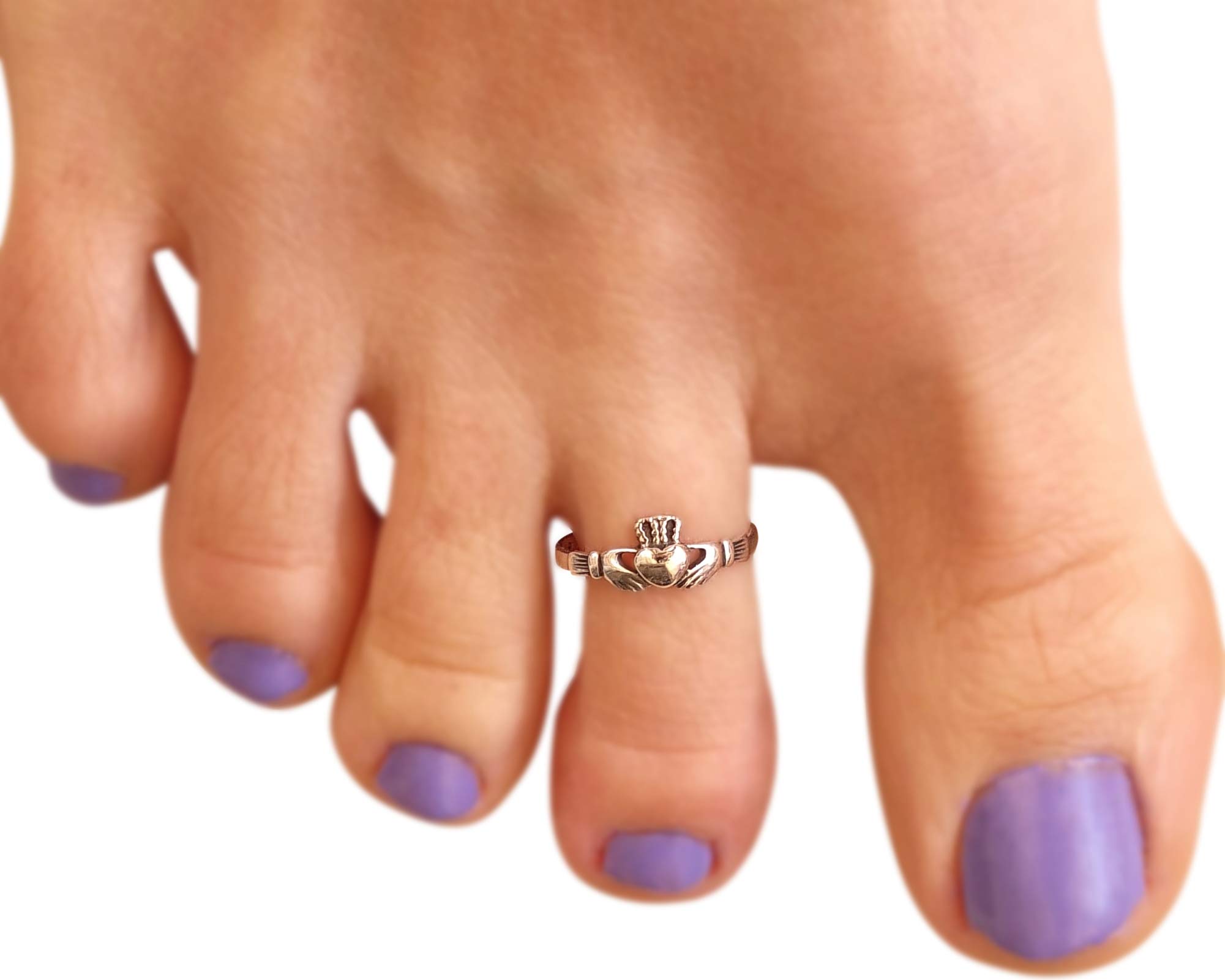 Handmade Silver Irish Claddagh Toe Ring, 925 Sterling Silver, Adjustable, Non Tarnish, Engagement, Crown Heart, Open Toe, Pinky, or Knuckle Rings for Women (Silver-Claddagh (077))