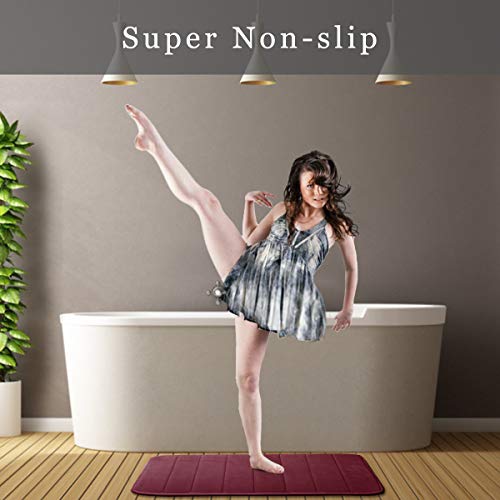 JMTOOR Memory Foam Bath Mat 17" X 24" Coral Velvet Super Non-Slip Rapid Water Absorption Soft and Comfortable Easier to Dry Machine Wash Bathroom Mat, Wine Red