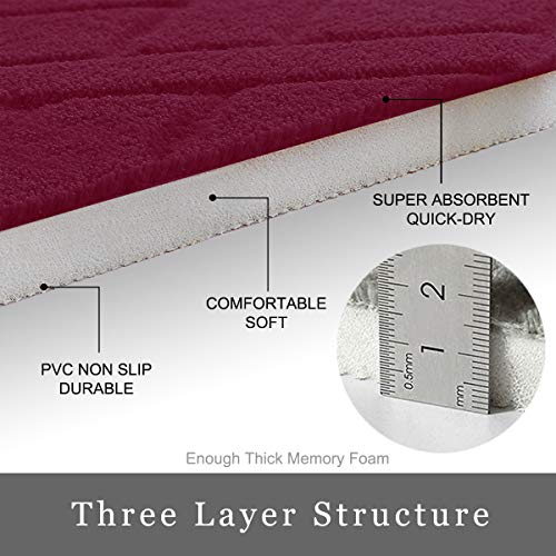 JMTOOR Memory Foam Bath Mat 17" X 24" Coral Velvet Super Non-Slip Rapid Water Absorption Soft and Comfortable Easier to Dry Machine Wash Bathroom Mat, Wine Red
