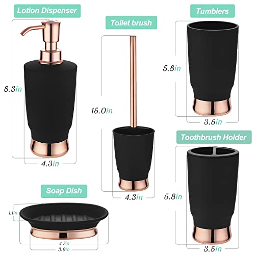 HWBKA 5 Pcs Matte Black Bathroom Accessories Set Complete,Bathroom Soap Dispenser Set with Toothbrush Holder,Toothbrush Cup,Soap Dish, Toilet Brush with Holder