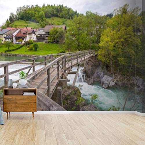 the devil's bridge wooden footbridge in skofja loka old footbridge Canvas Print Wallpaper Wall Mural Self Adhesive Peel & Stick Wallpaper Home Craft Wall Decal Wall Poster Sticker for Living Room