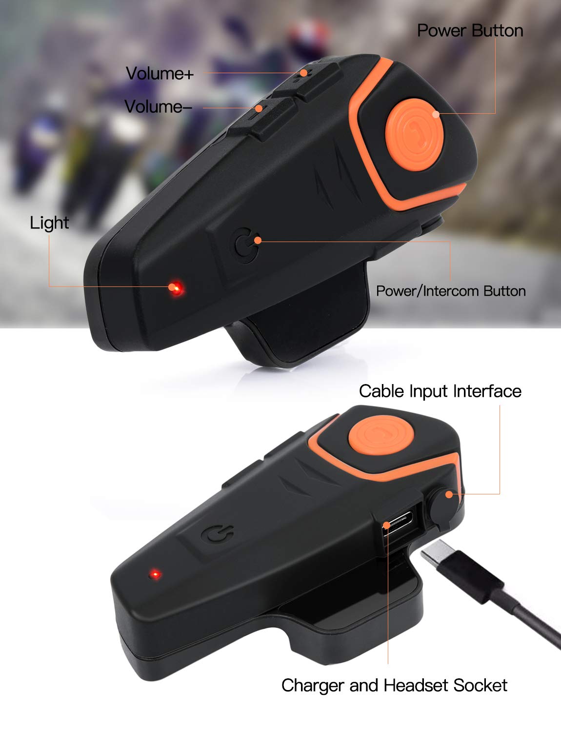MAXTO Motorcycle Helmet Bluetooth Headset,BT-S2 2-Way 1000M Intercom 2 Riders Helmet Communication Systems kit,Wireless FM Radio (BT-S2 Hard Mic 1PACK)