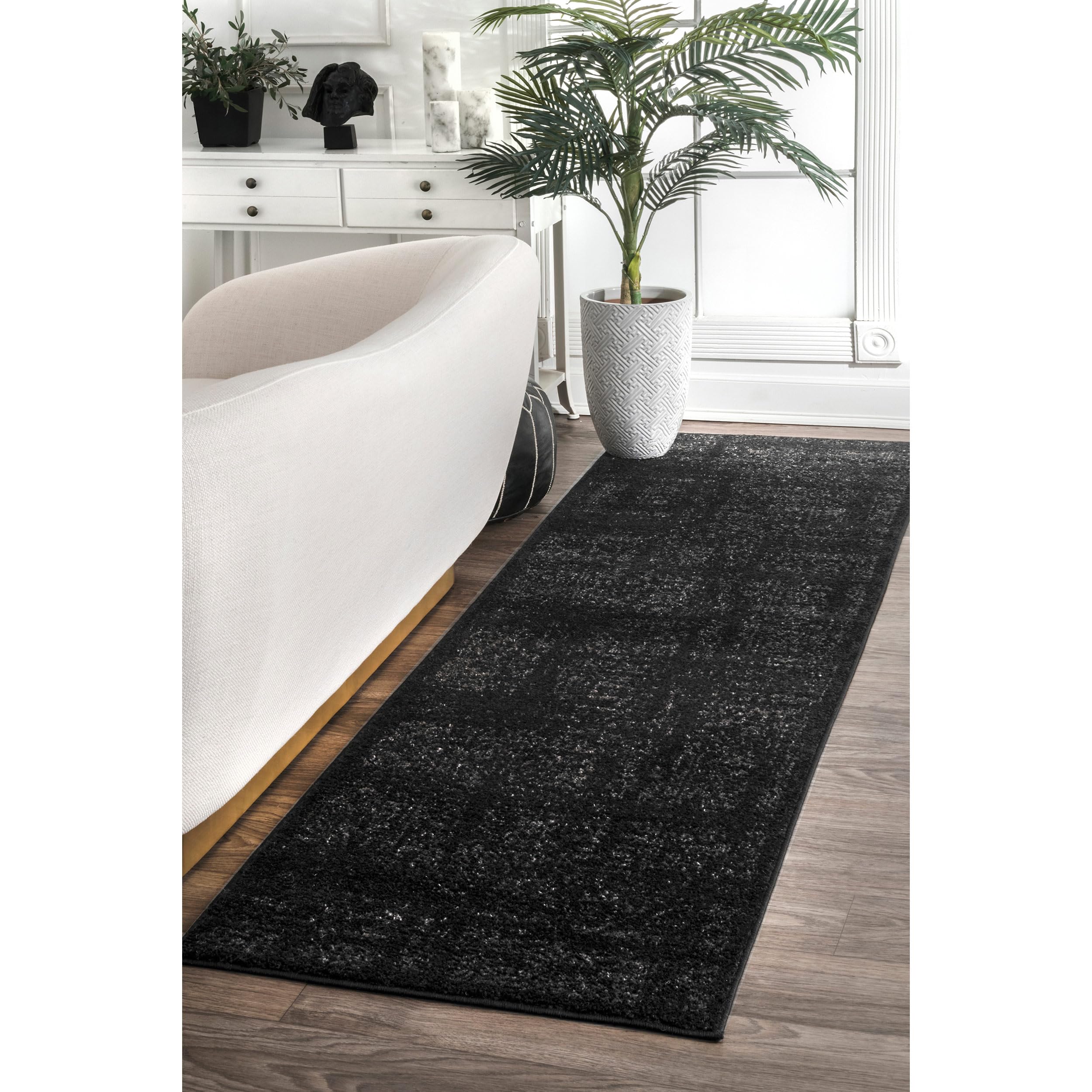 nuLOOM Arlena Vintage Traditional Area Rug - 2x12 Runner Rug Modern/Contemporary Black/Grey Rugs for Living Room Bedroom Dining Room Entryway Hallway Kitchen