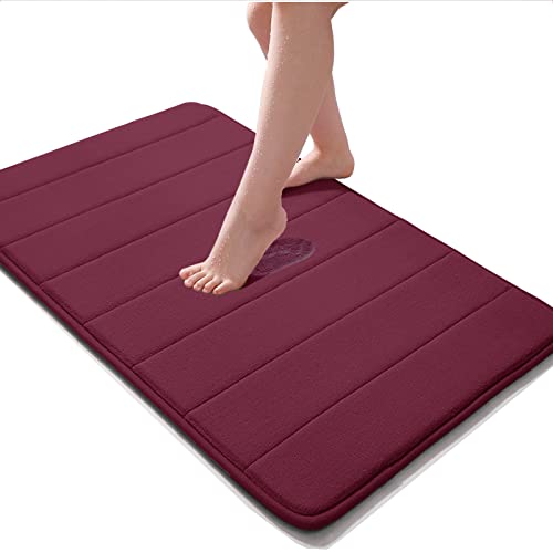 JMTOOR Memory Foam Bath Mat 17" X 24" Coral Velvet Super Non-Slip Rapid Water Absorption Soft and Comfortable Easier to Dry Machine Wash Bathroom Mat, Wine Red
