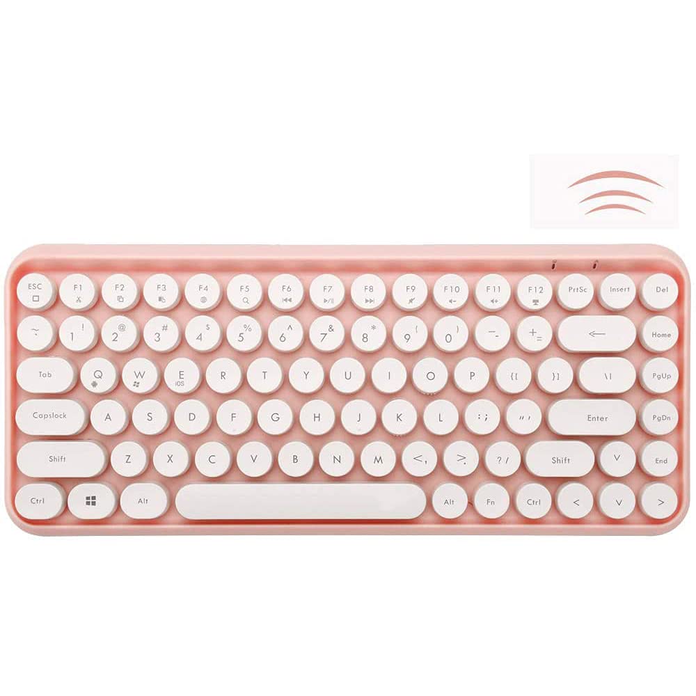 FELICON Wireless Bluetooth Keyboard, Mini Portable 84-Key Typewriter Retro Round Keycaps Keyboard,Compatible with Android, Windows, PC, Tablet-Dark, Perfer for Home and Office Keyboards(Pink)