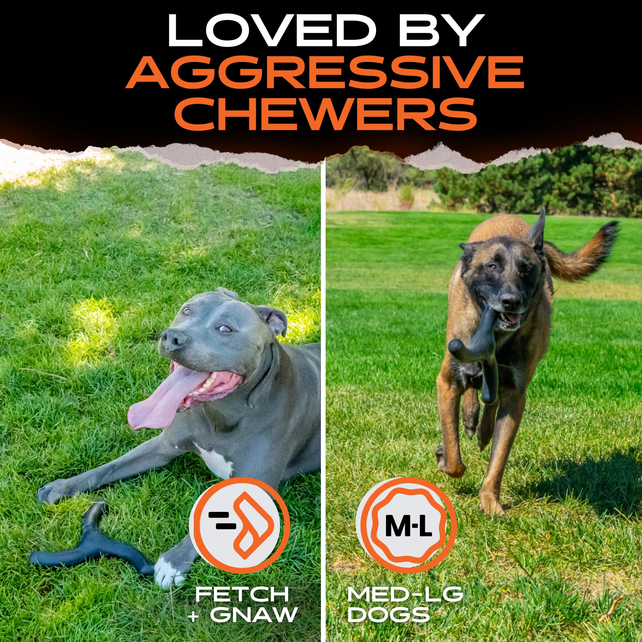 Monster K9 Ultra Durable Boomerang Dog Toy - Medium & Large Breed - for Super Aggressive Power Chewers - Tough & Strong, Extreme Heavy Duty Natural Rubber - Fetch, Tug, & Chew - 8" Dia.