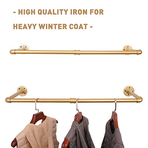 AddGrace Industrial Iron Pipe Clothing Garment Rack Wall Mounted Closet Rod Retail Display Rack Closet Storage Clothes Organizer Gold